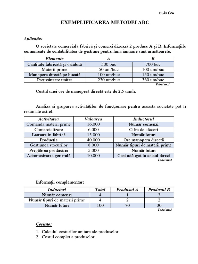 Exemplificare Metodei ABC - Deak Eva | PDF