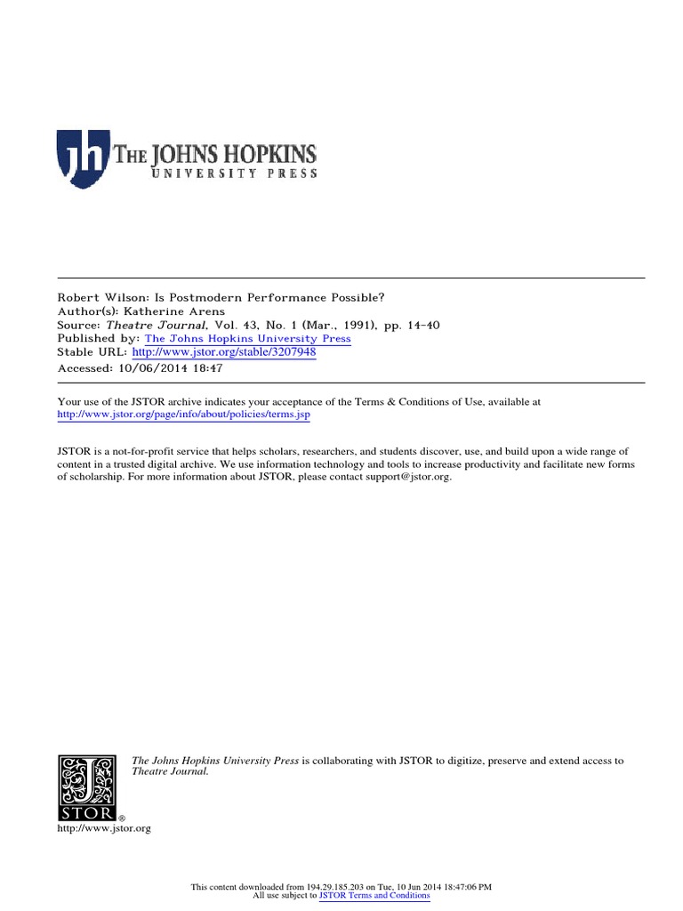 (Theatre Journal 1991-Mar Vol. 43 Iss. 1) Katherine Arens - Robert ...