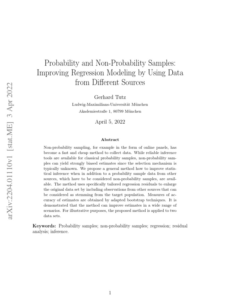 Probability and Non-Probability Samples LMU Munich 2022 | Download Free PDF | Regression ...