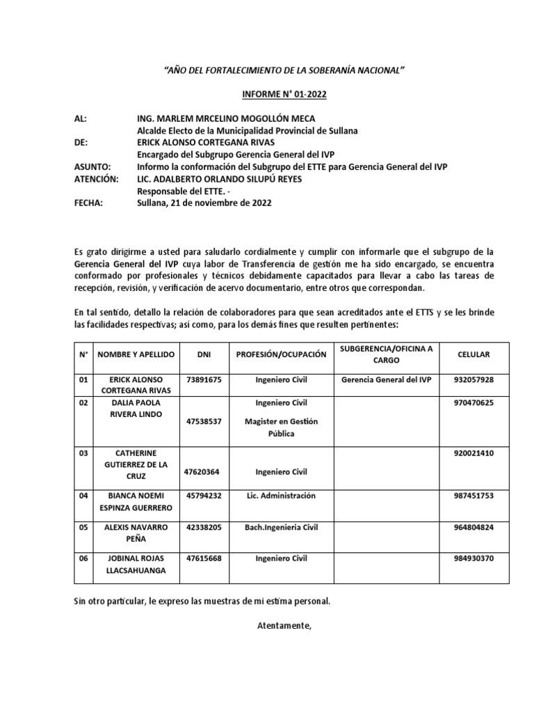 Informe Colaboradores de Subgrupo Ivp | PDF