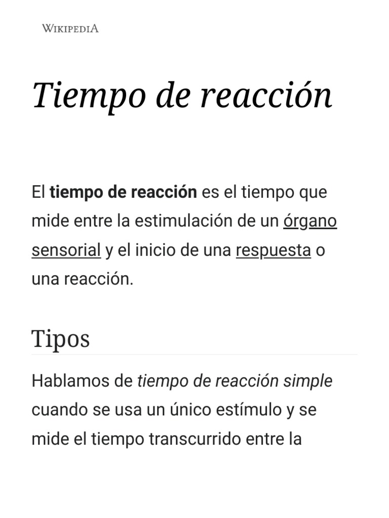 Tiempo de Reacción - Wikipedia, La Enciclopedia Libre | PDF