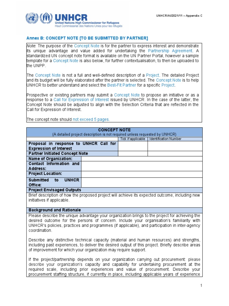 Annex B Template For Presentation of Concept Note 4EPW0Ns | PDF ...