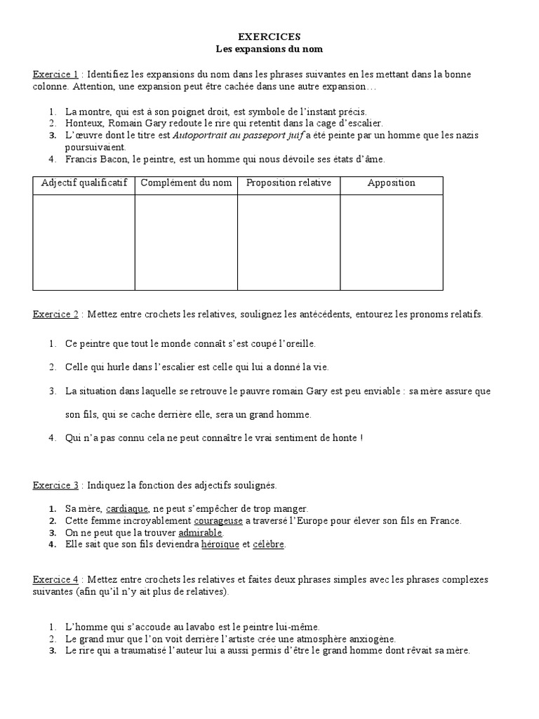 EXERCICES Expansions Du Nom 5 | PDF
