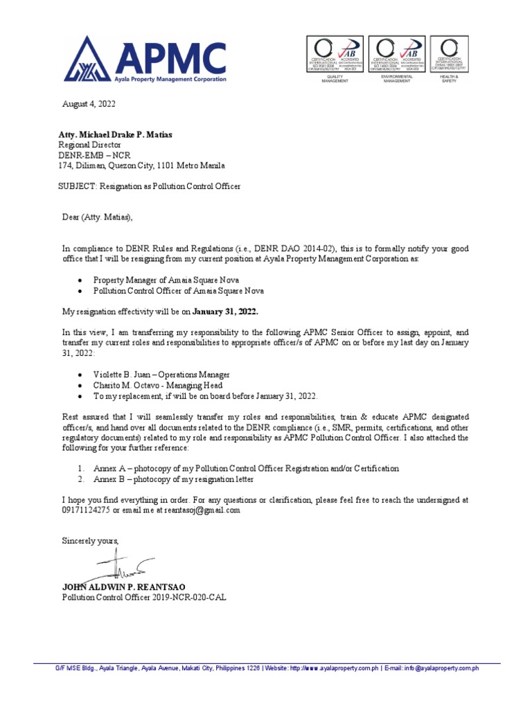 APMC - PCO Resignation - ReantasoJohn | PDF