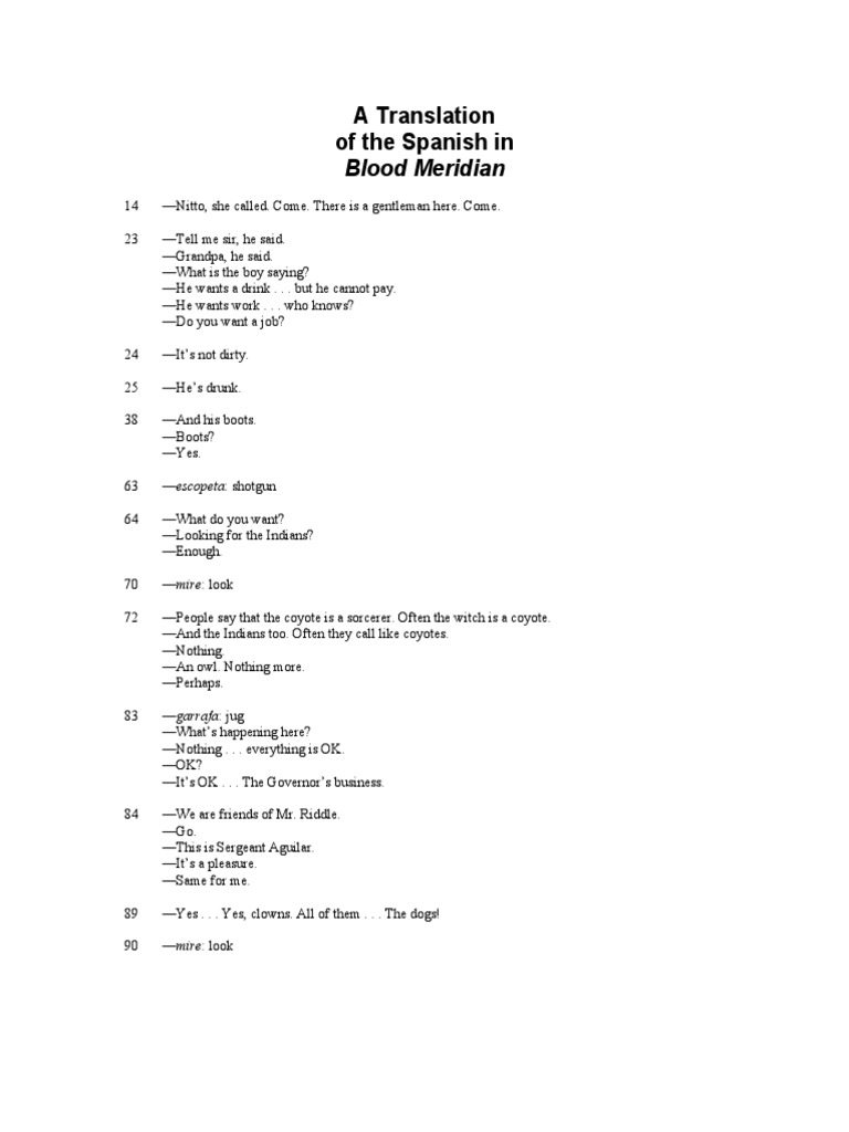 Translation of Spanish Passages in - Blood Meridian - (Courtesy of ...