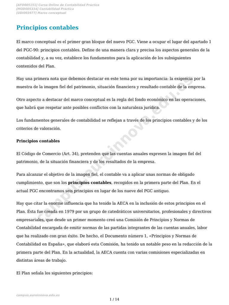 Principios y Valoración Contable PGC | PDF | Contabilidad | Devengo