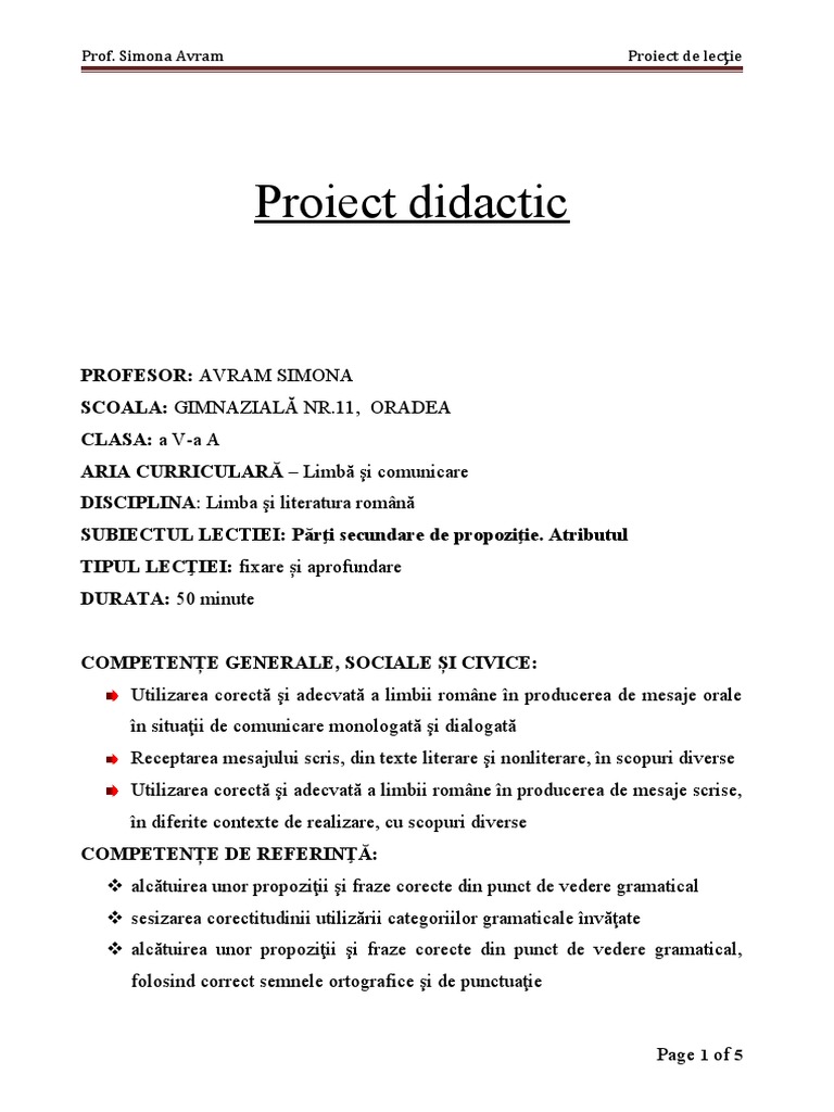 Proiect Simona Avram Atribut | PDF