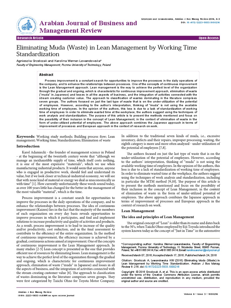 Eliminating Muda Waste in Lean Management by Working Time ...