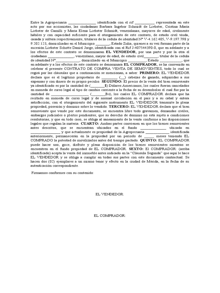 Contrato Compraventa Semovientes | PDF | Propiedad | Derecho privado