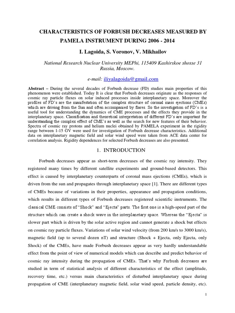 Lagoida Forbush Decreases-Upgraded | PDF | Cosmic Ray | Solar Wind