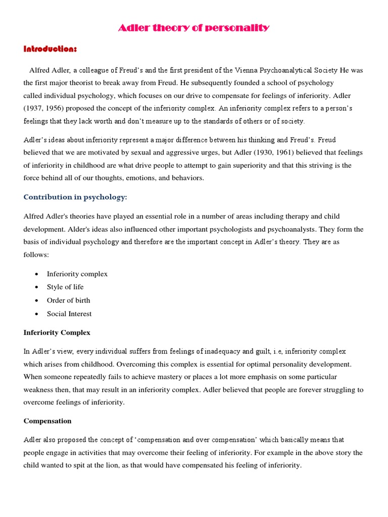Adler Theory of Personality | PDF | Sigmund Freud | Psychology