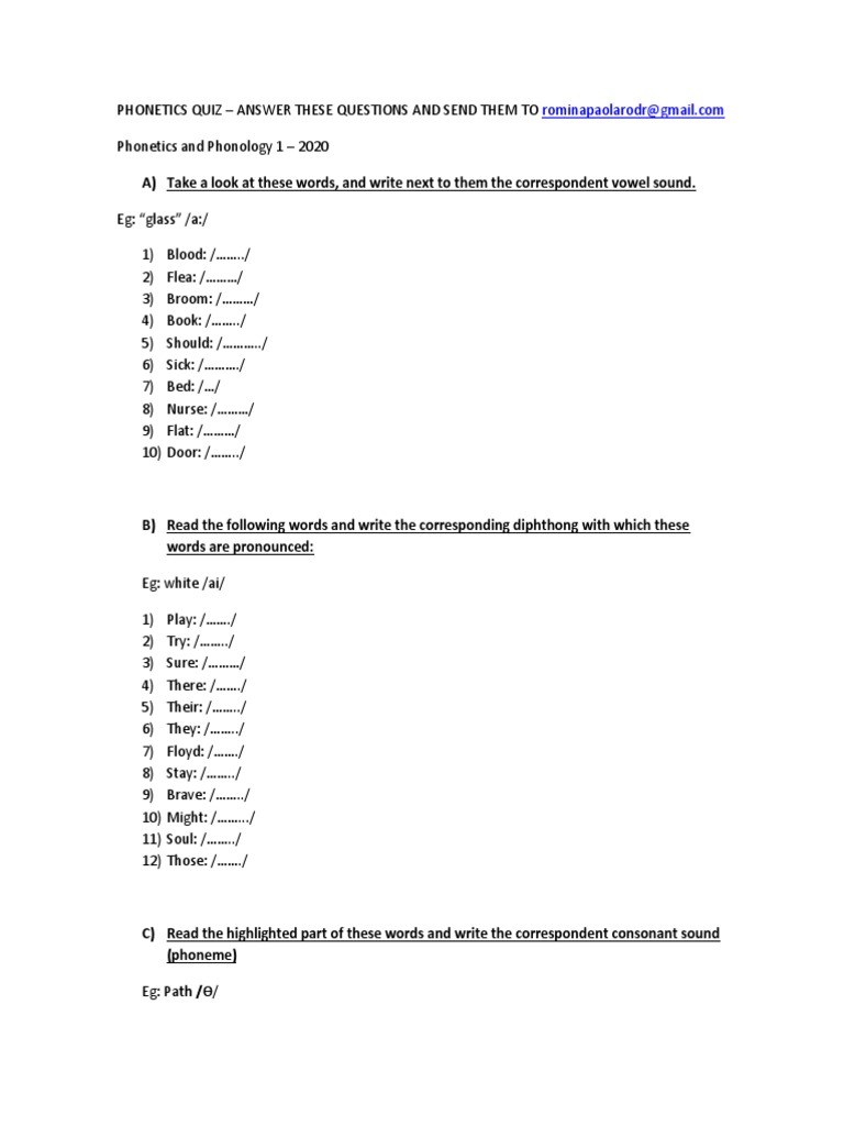 Phonetics Quiz: Identify Sounds and Classify | PDF | Language Arts ...