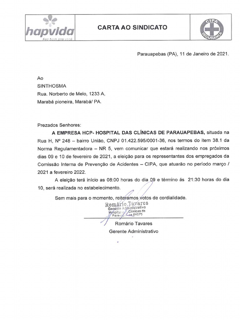 Carta Ao Sindicato | PDF
