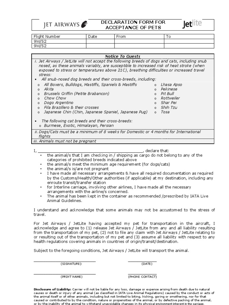 Declaration Form Acceptance of Pets | Download Free PDF | Breeds | Dogs