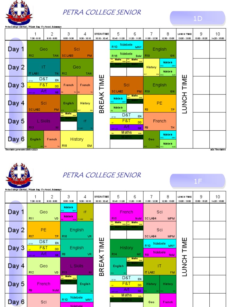 2023 Petra College Class Timetables | PDF