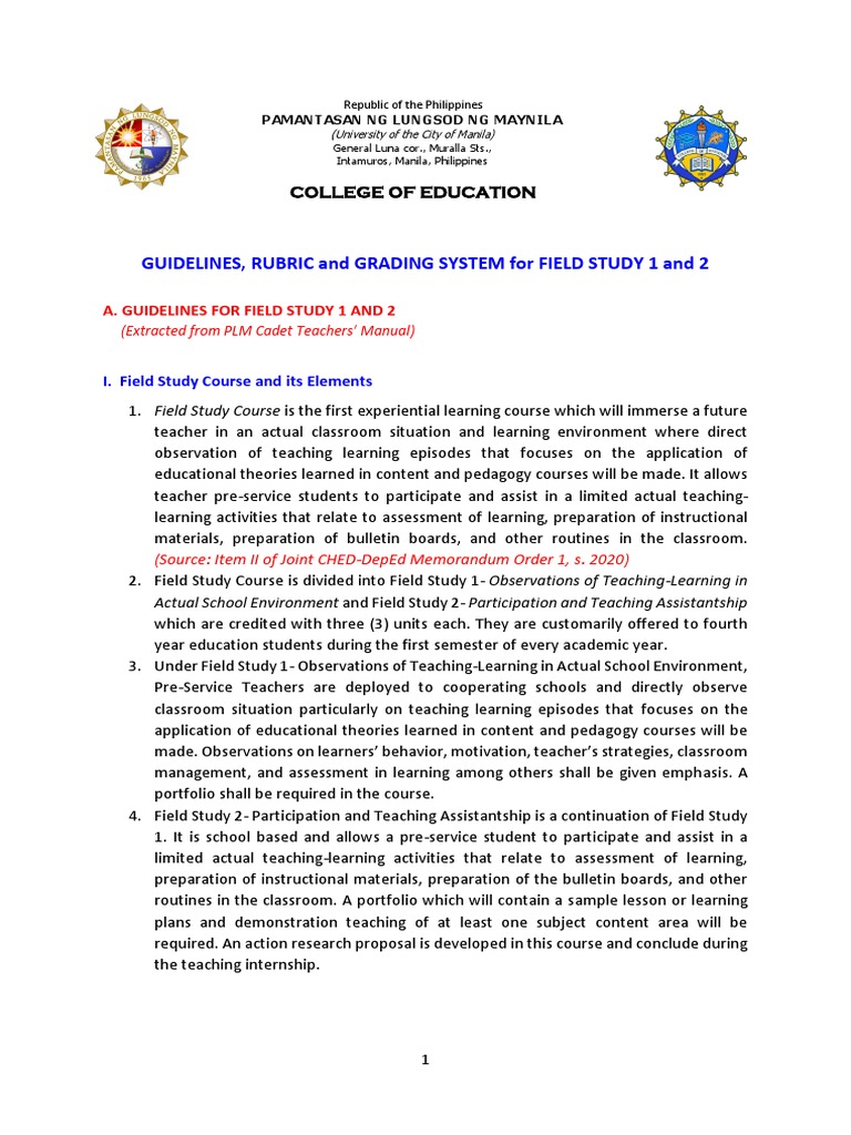 FS1 2 Guidelines Rubric Grading System 1 | PDF | Teachers | Learning
