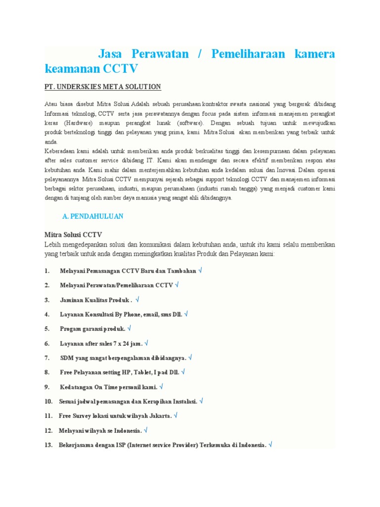 Proposal Jasa Pemeliharaan CCTV | PDF