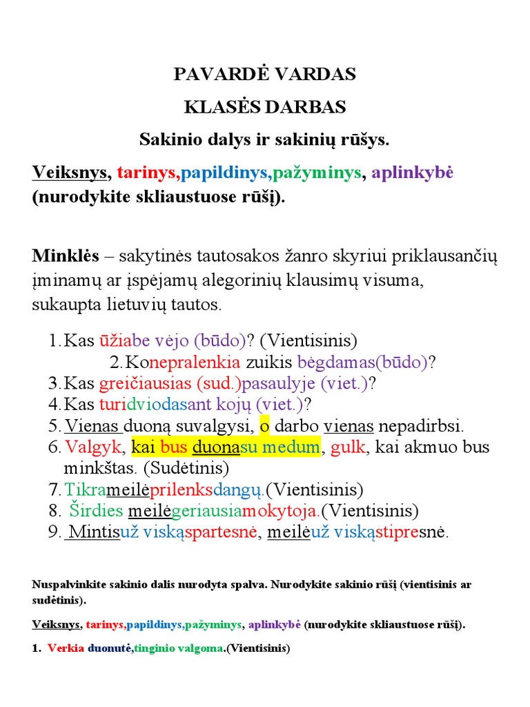 1 F Kl. Sakinio Dalys | PDF
