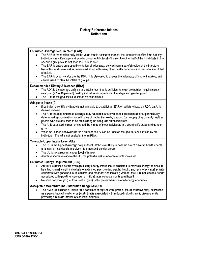 Tabela Dris - Ear, Rda, Ai, Ul | PDF