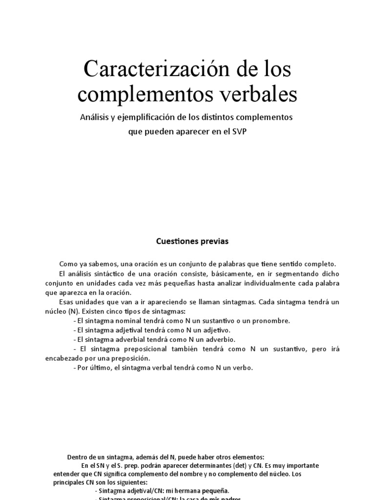 Caracterización de Los Complementos Verbales | PDF