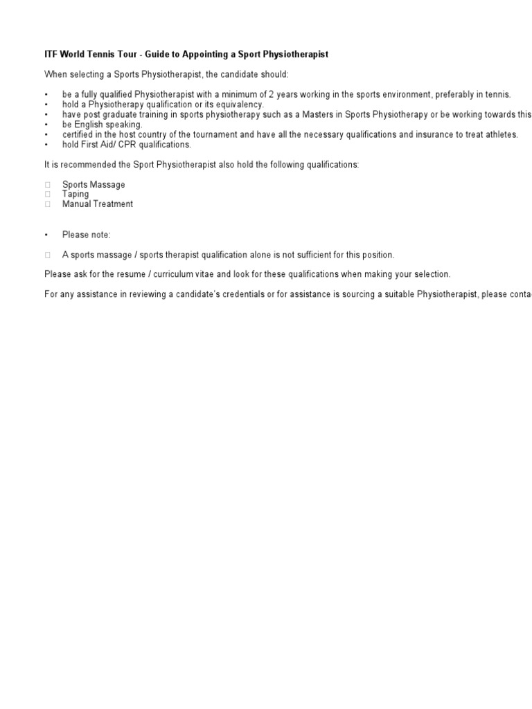 Sports Physiotherapist Selection Guide | PDF | Physical Therapy ...