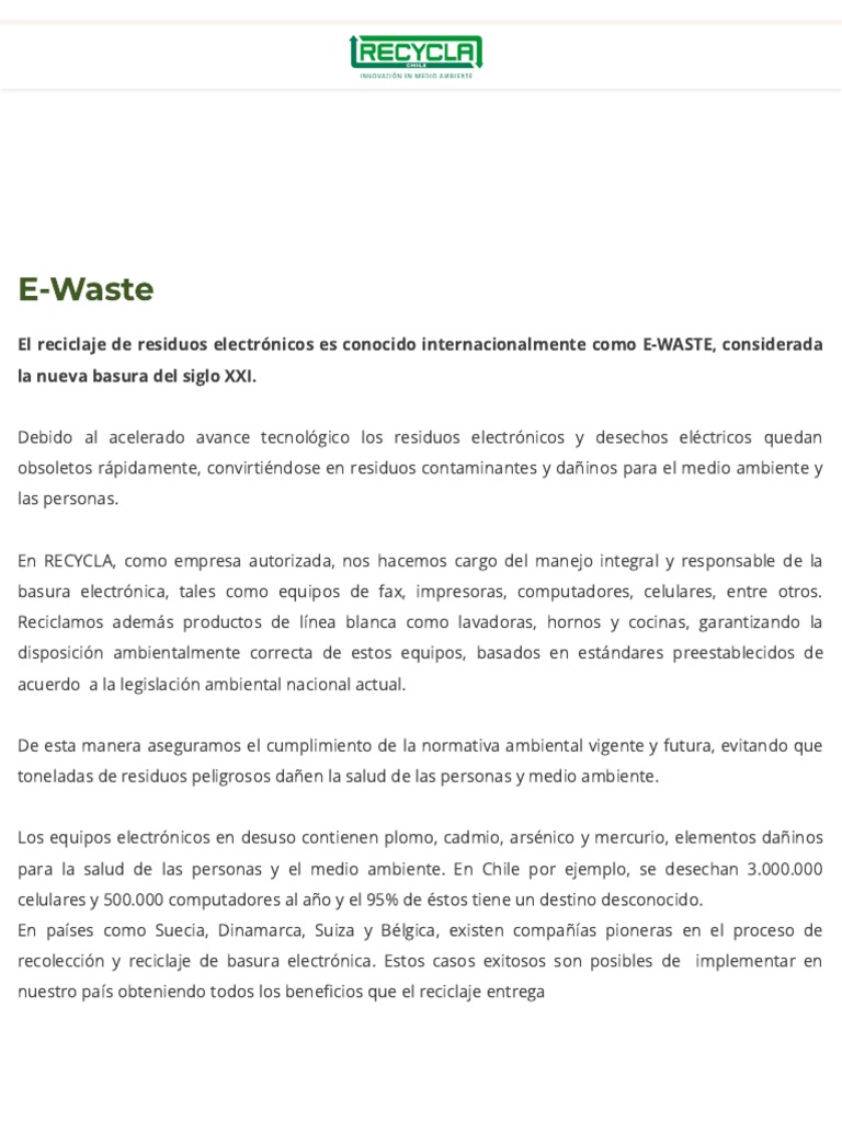 3 Recyclaje - Recycla Chile | PDF | Residuos | Residuos electrónicos