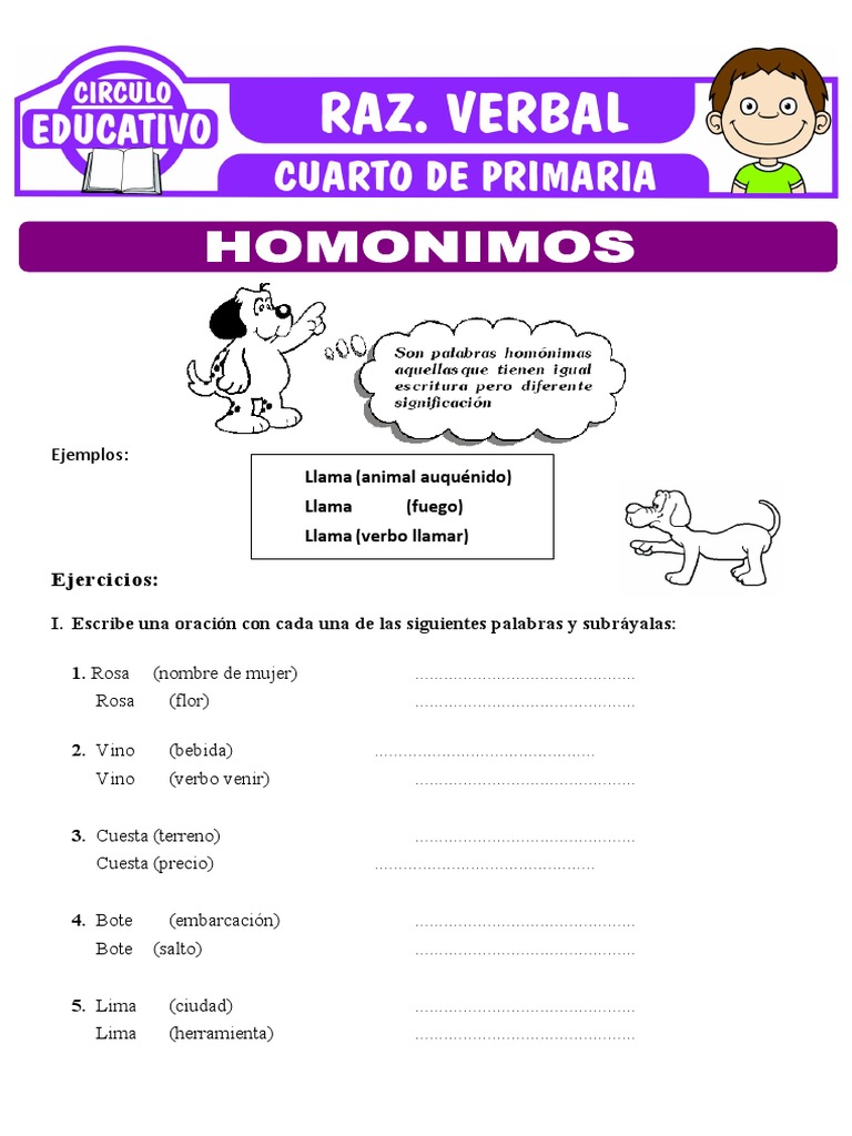 Ejercicios de Homonimos para Cuarto de Primaria | PDF