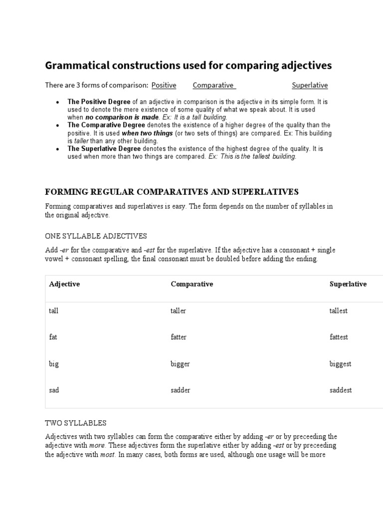 Grammatical Constructions Used For Comparing Adjectives Grade de Comparatie Adjectiv-1 | PDF ...