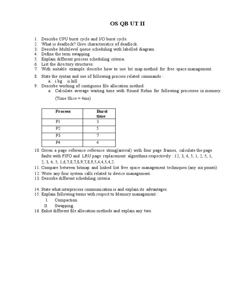 Operating System Question Bank | PDF Operating System Question Bank | PDF