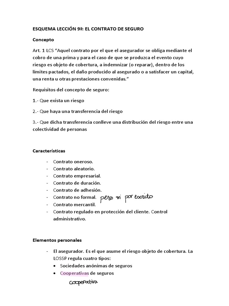 Esquema Lección 9 | PDF | Póliza de seguros | Seguro
