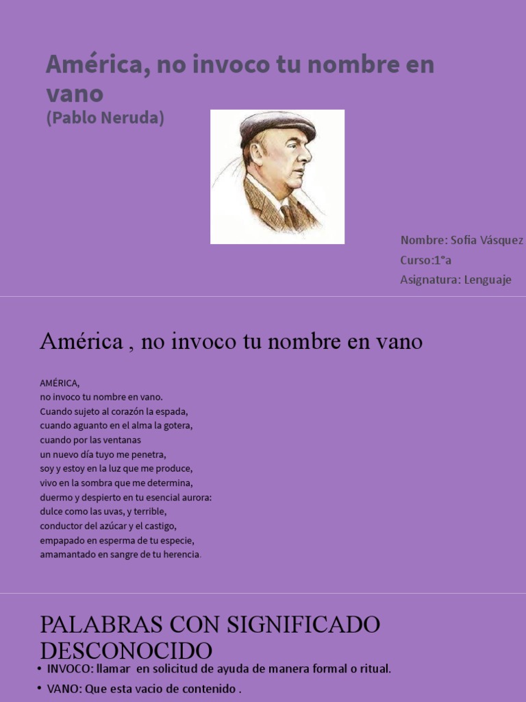 América, No Invoco Tu Nombre en Vano SOFIA VASQUEZ | PDF