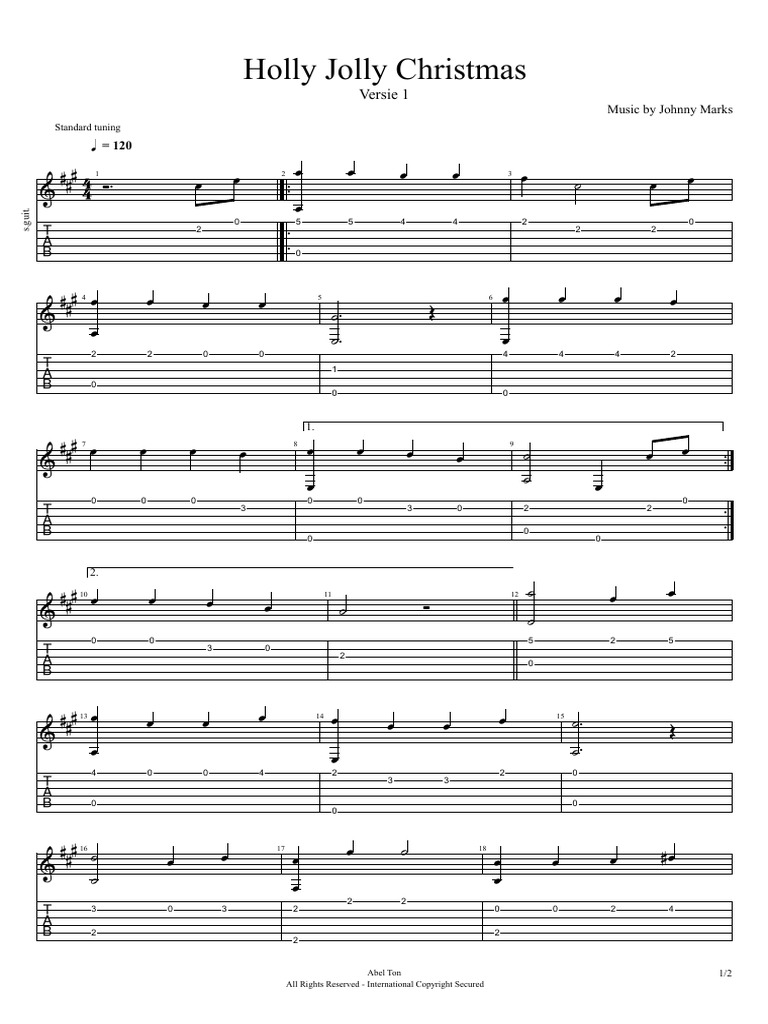 Holly Jolly Christmas Guitar Arrangement Version 1 With Tabs | PDF