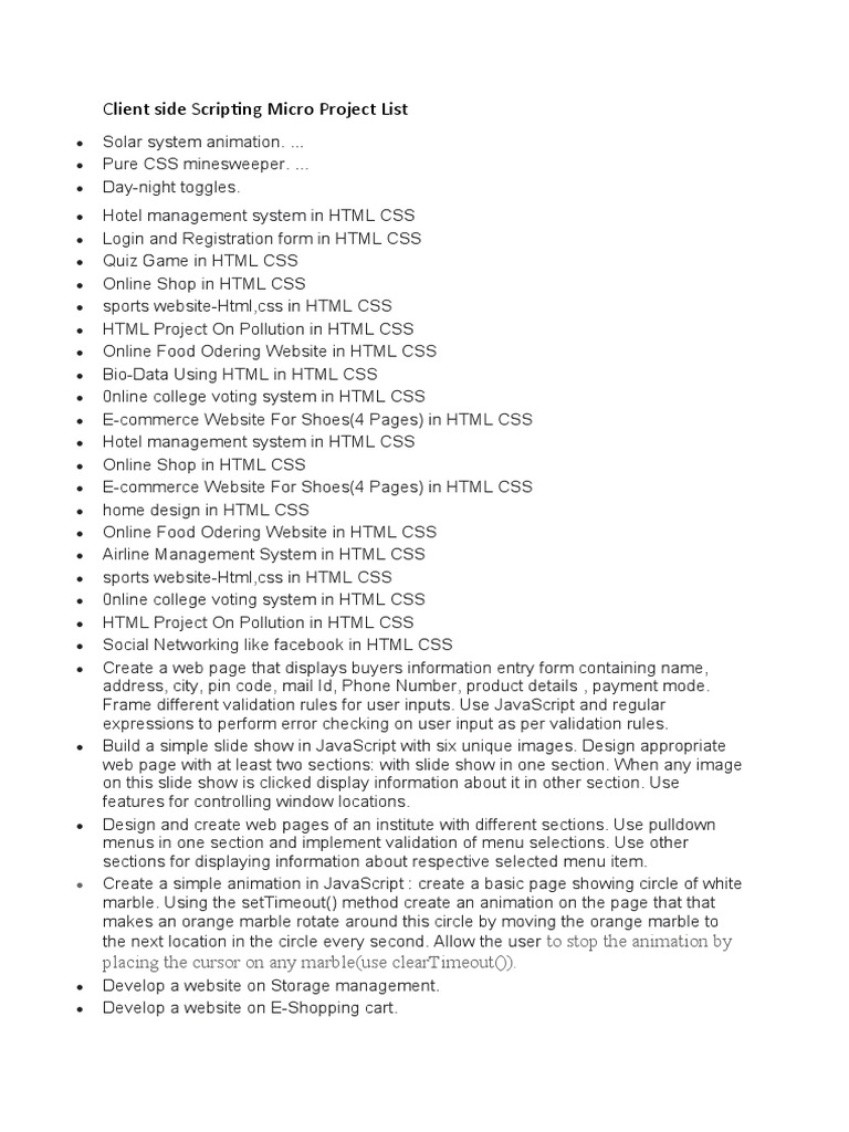 Client Side Scripting Micro Project Ideas | PDF | Websites | Html