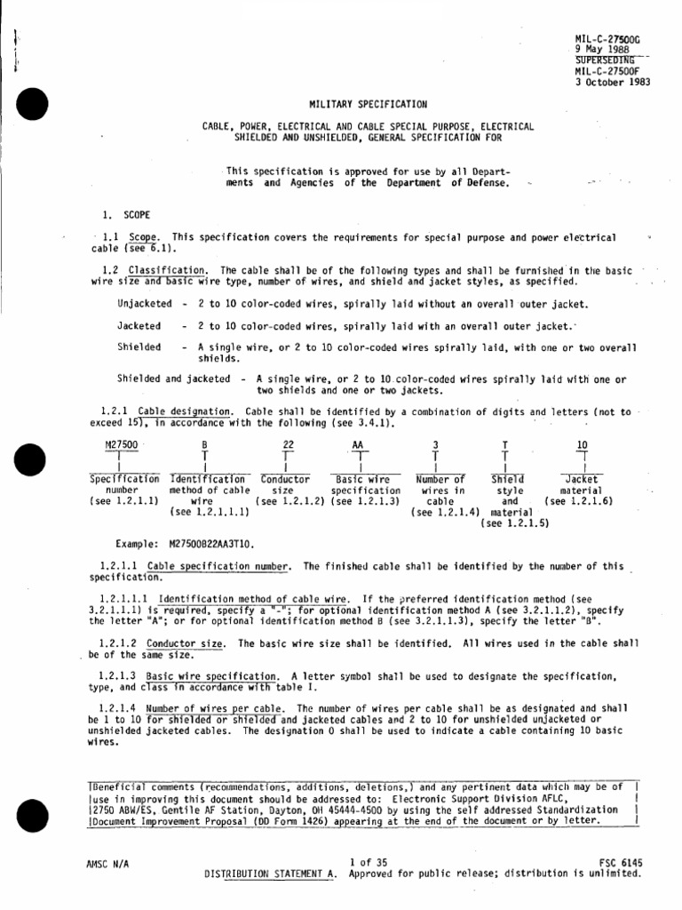 M27500 Specs | PDF | Wire | Building Materials