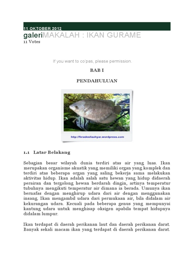Karakteristik dan Morfologi Ikan Gurame | PDF | Sains & Matematika