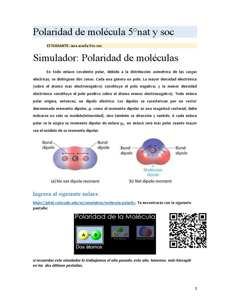 Polaridad molecular | PDF | Polaridad química | Enlace químico