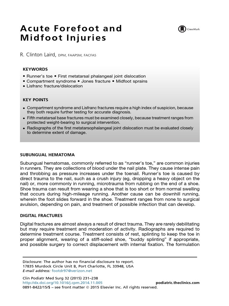 Acute Forefoot and Midfoot Injuries | PDF | Musculoskeletal System ...