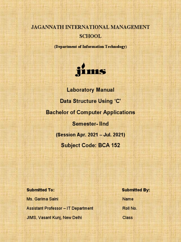 Data Structure Lab Manual-BCA152 | PDF | Computer Programming | Information Technology Management