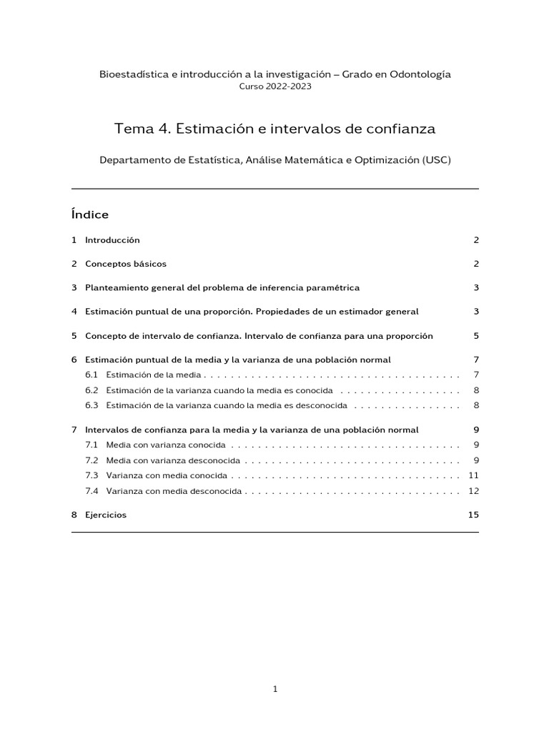 Tema4-Estimación e Intervalos de Confianza | PDF | Estimador | Teoría de la estimación