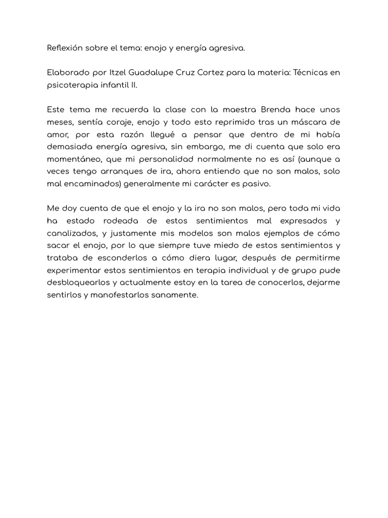 Reflexión Enojo y Energía Agresiva | PDF