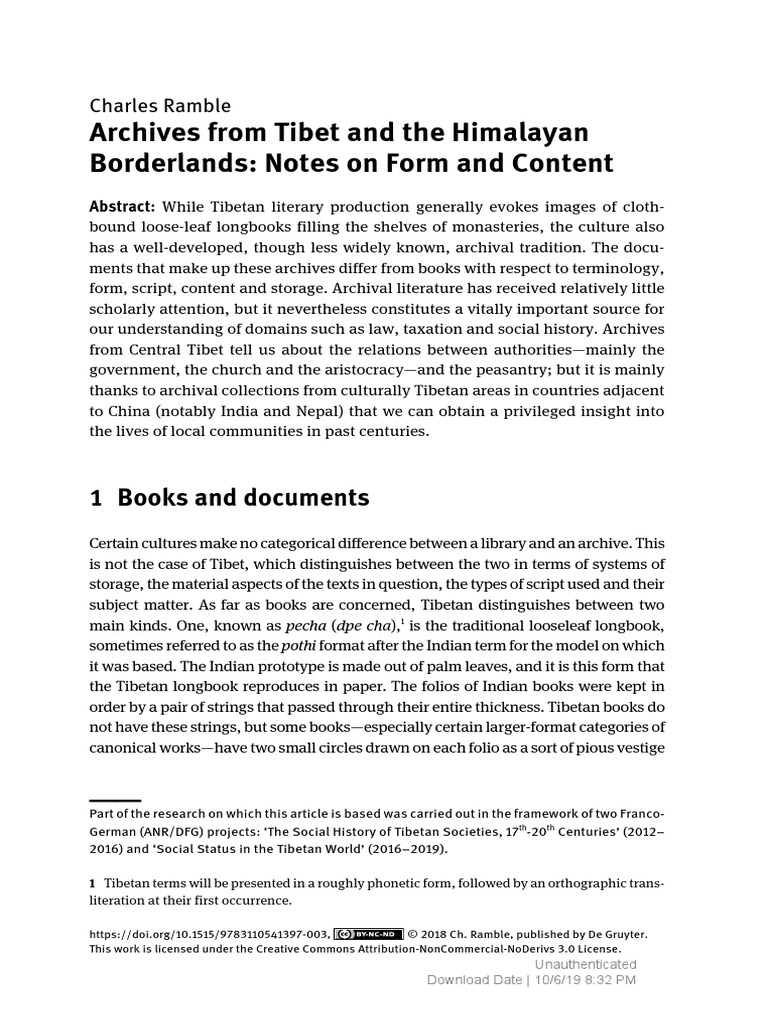Archives From Tibet and The Himalayan Borderlands - Notes On Form and ...