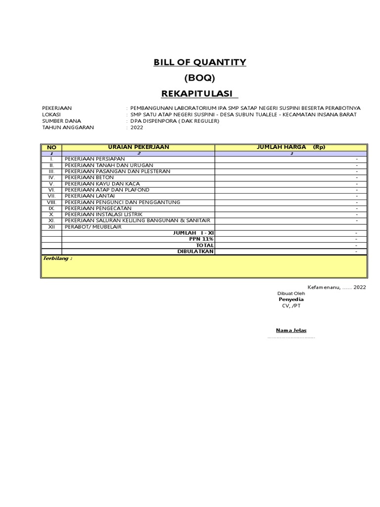 Boq Lab Ipa SMP Satap Negeri Suspini | PDF