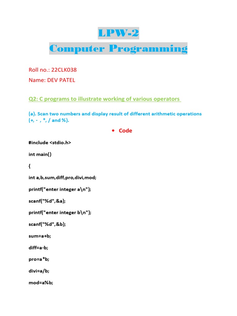 22CLK038 LPW2-1 | PDF | Computing | Computer Programming