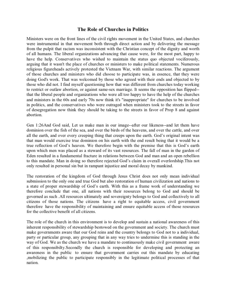 "Church and Politics": Role of True Church in Politics | PDF ...
