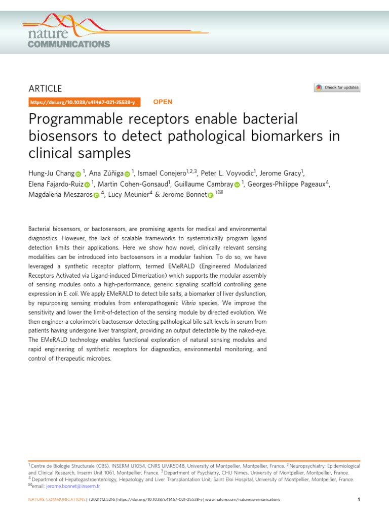 Programmable Receptors Enable Bacterial Biosensors To Detect ...