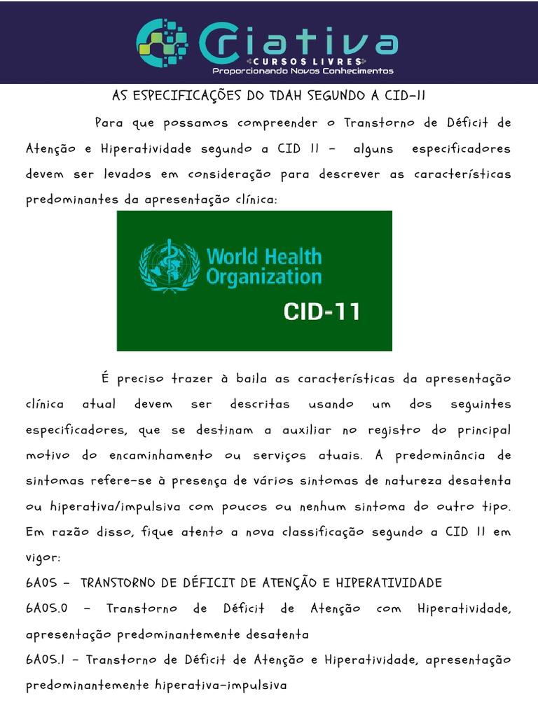 TDAH e As Especificacoes Conforme A CID 11 | PDF | Transtorno de ...