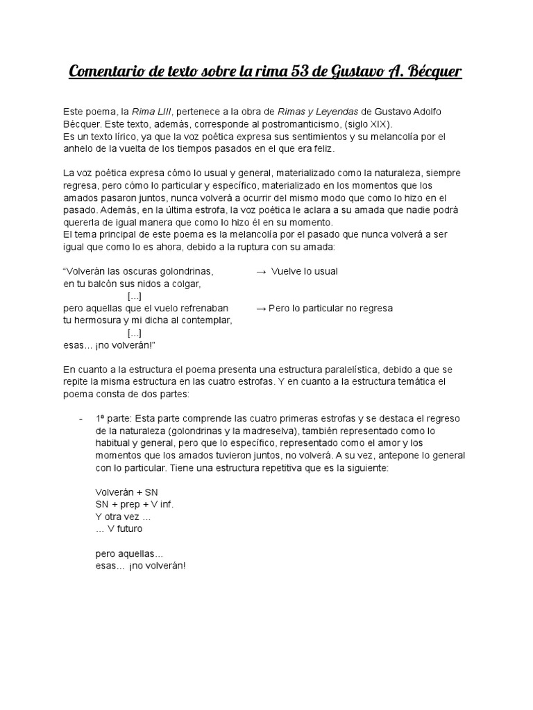Comentario de Texto Sobre La Rima LIII | PDF | Metro (poesía)