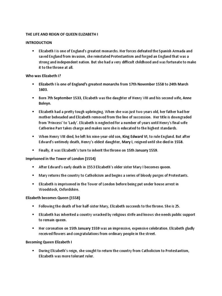 The Reign of Queen Elizabeth I | PDF | Mary, Queen Of Scots | House Of ...