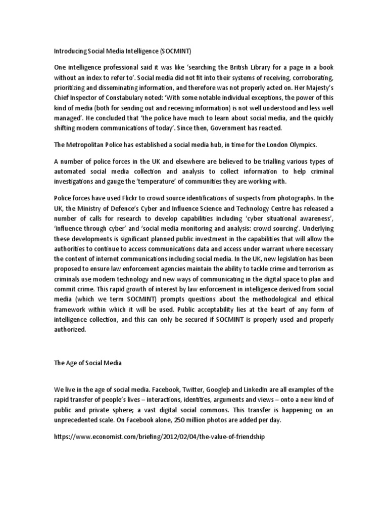 Introducing Social Media Intelligence (SOCMINT) | PDF | Social Media ...