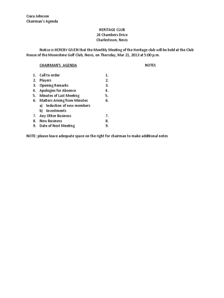 Chairman's Agenda | PDF